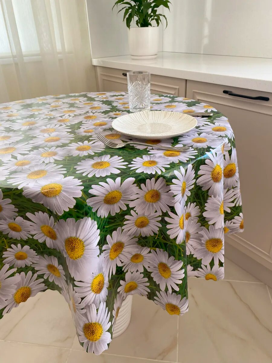 Скатерть на стол клеенка овальная 120*160 см Ромашки