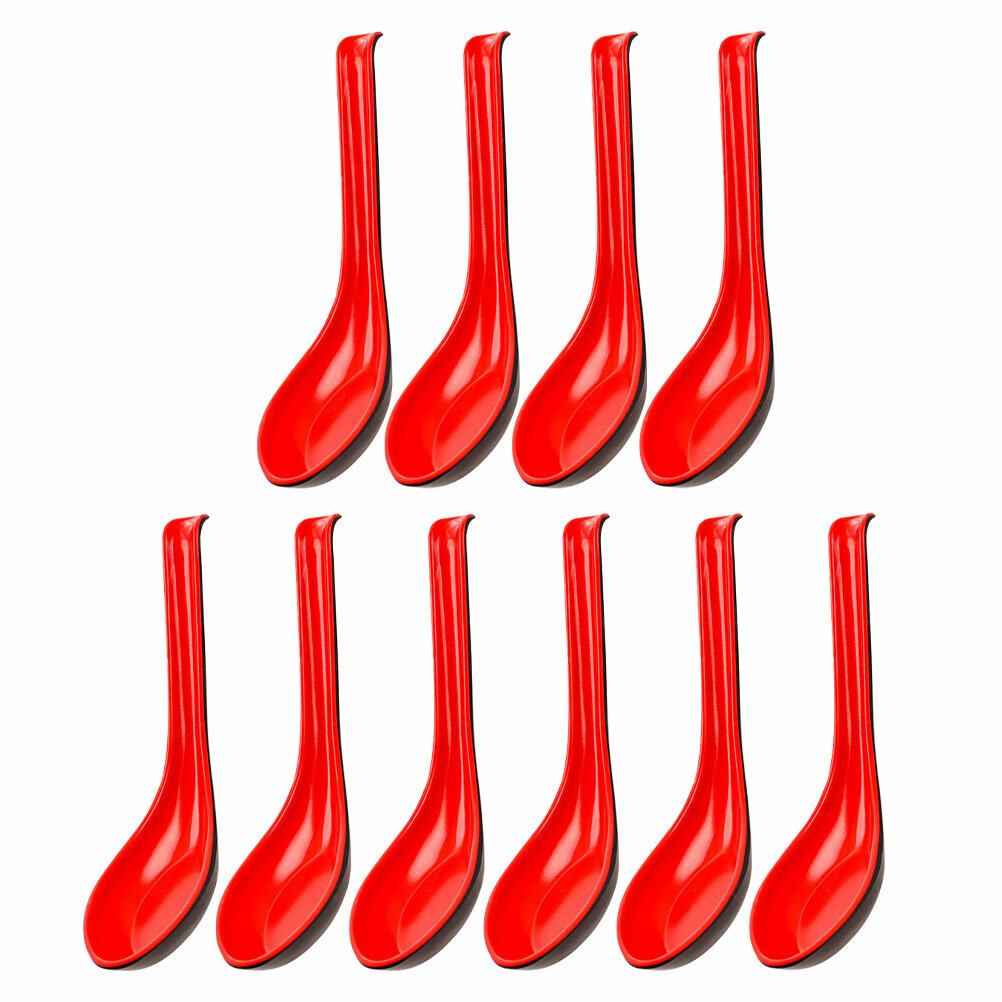 Красные и черные термостойкие меламиновые ложки, ложки с длинными ручками из искусственного фарфора, суповые ложки, ложки для лапши (10 шт.)