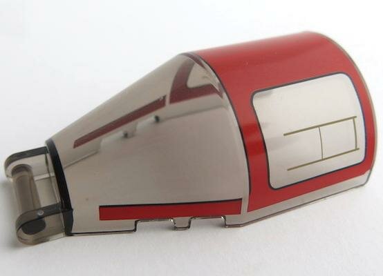 Деталь Lego 92279pb013 Windscreen 6 x 4 x 2 Round with Bar Handle with Red Roof and Stripes Pattern