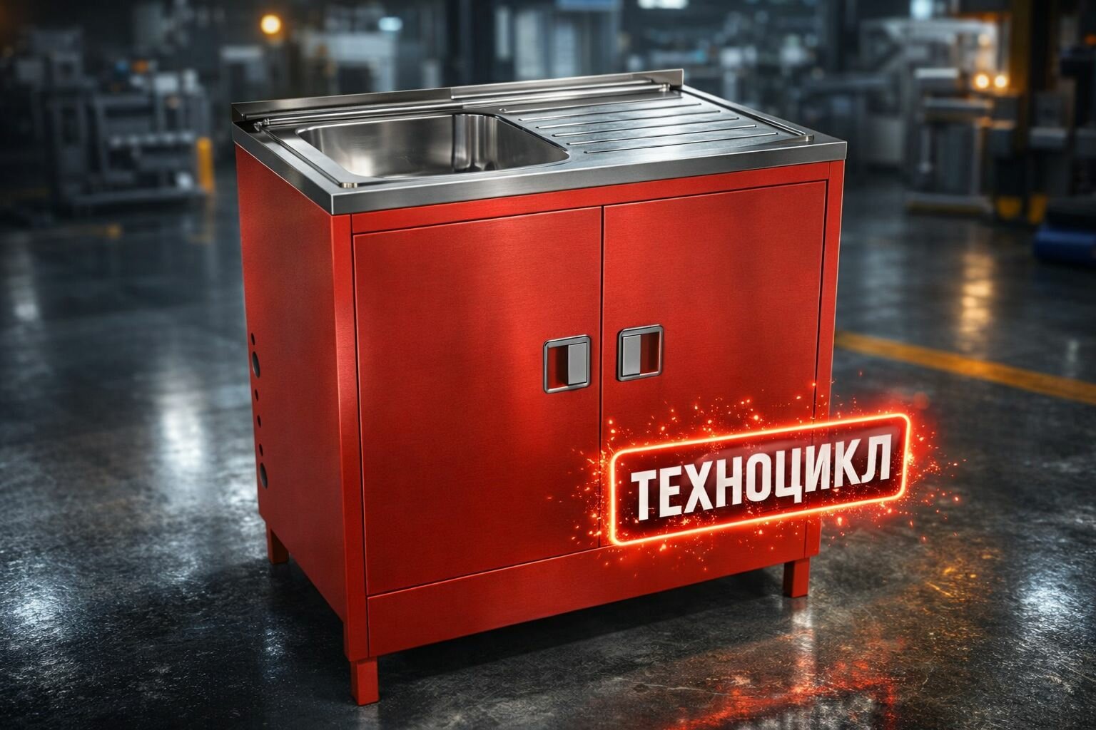 Универсальная островная мойка с тумбой техноцикл МТ-2 О, 1 чаша, выбор чаши слева или справа, 800х600х830 мм, исполнение 6