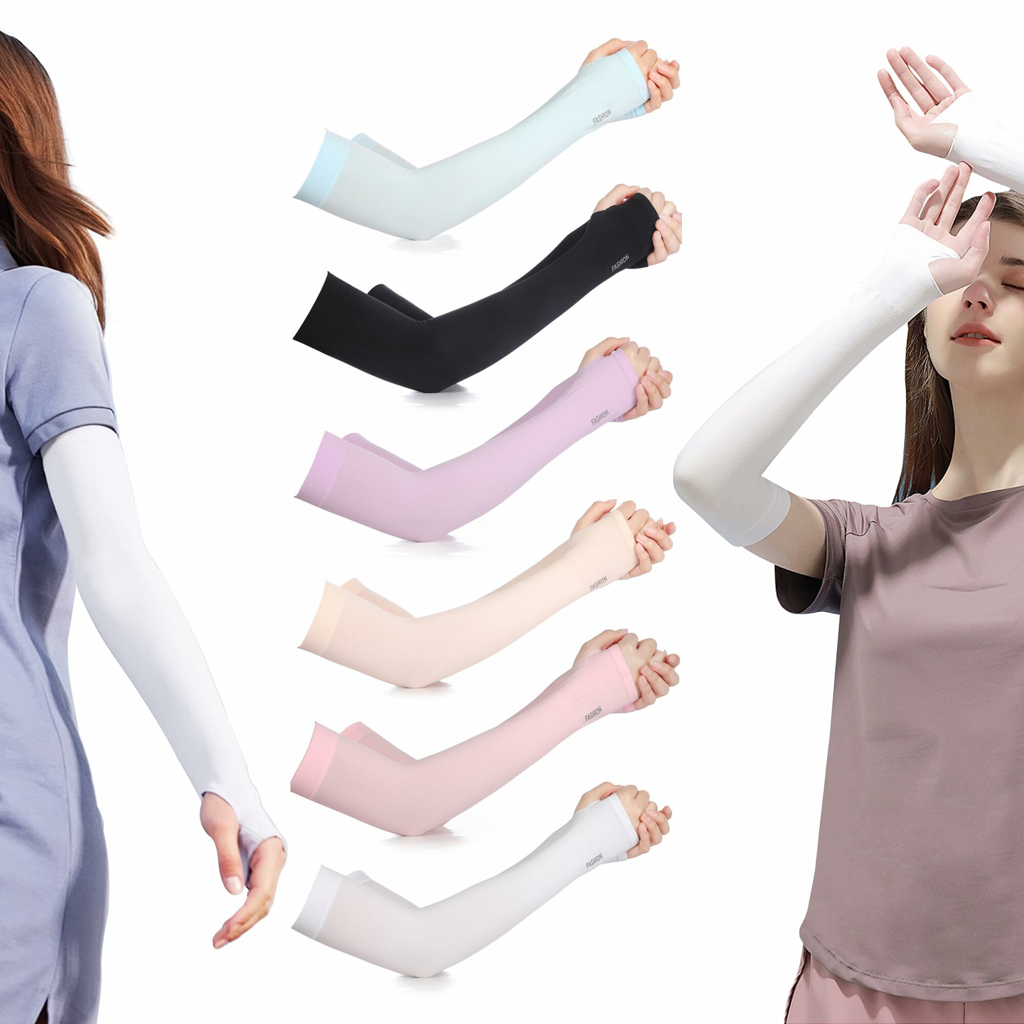 Солнцезащитные Рукава: 6 Пар Компрессионные Рукава с Отверстиями для Пальцев для Защиты от Солнца и Холода - Спортивные Рукава с Поддержкой Мышц для Волейбола, Рыбалки и Гольфа