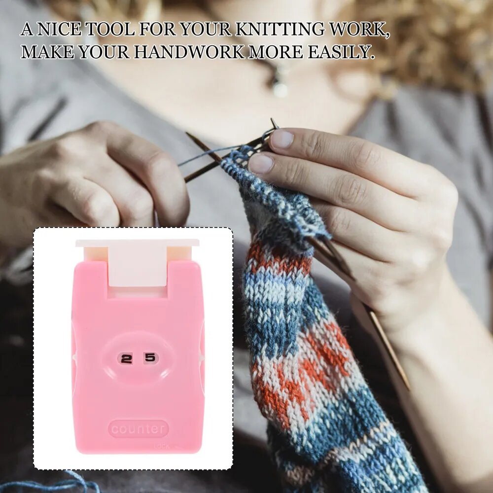 Розовый ручной счётчик рядов и петель для вязания с кнопочным управлением