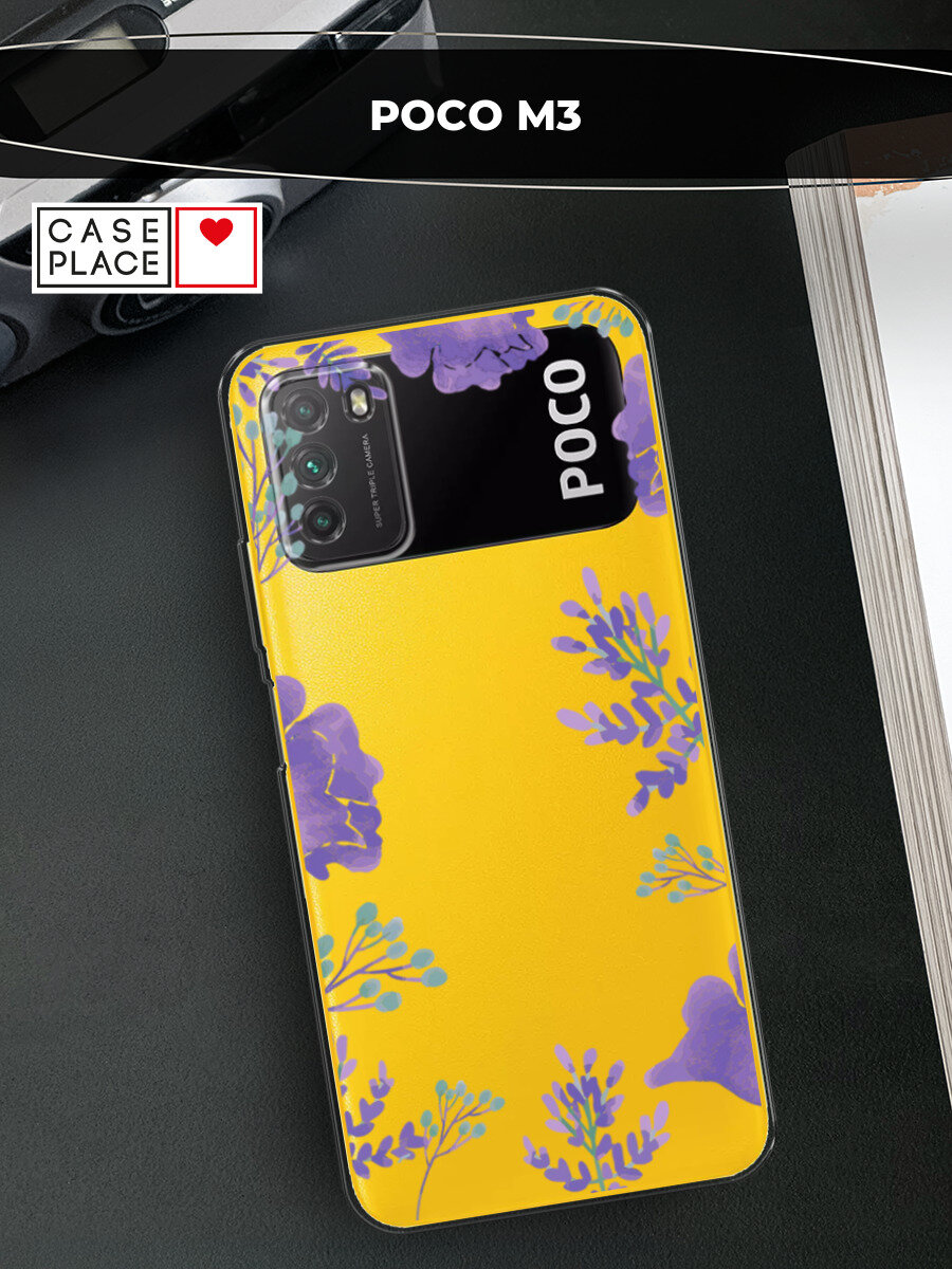 Чехол на Xiaomi Poco M3 / Сяоми Поко М3 с принтом Сиреневая цветочная рамка, прозрачный
