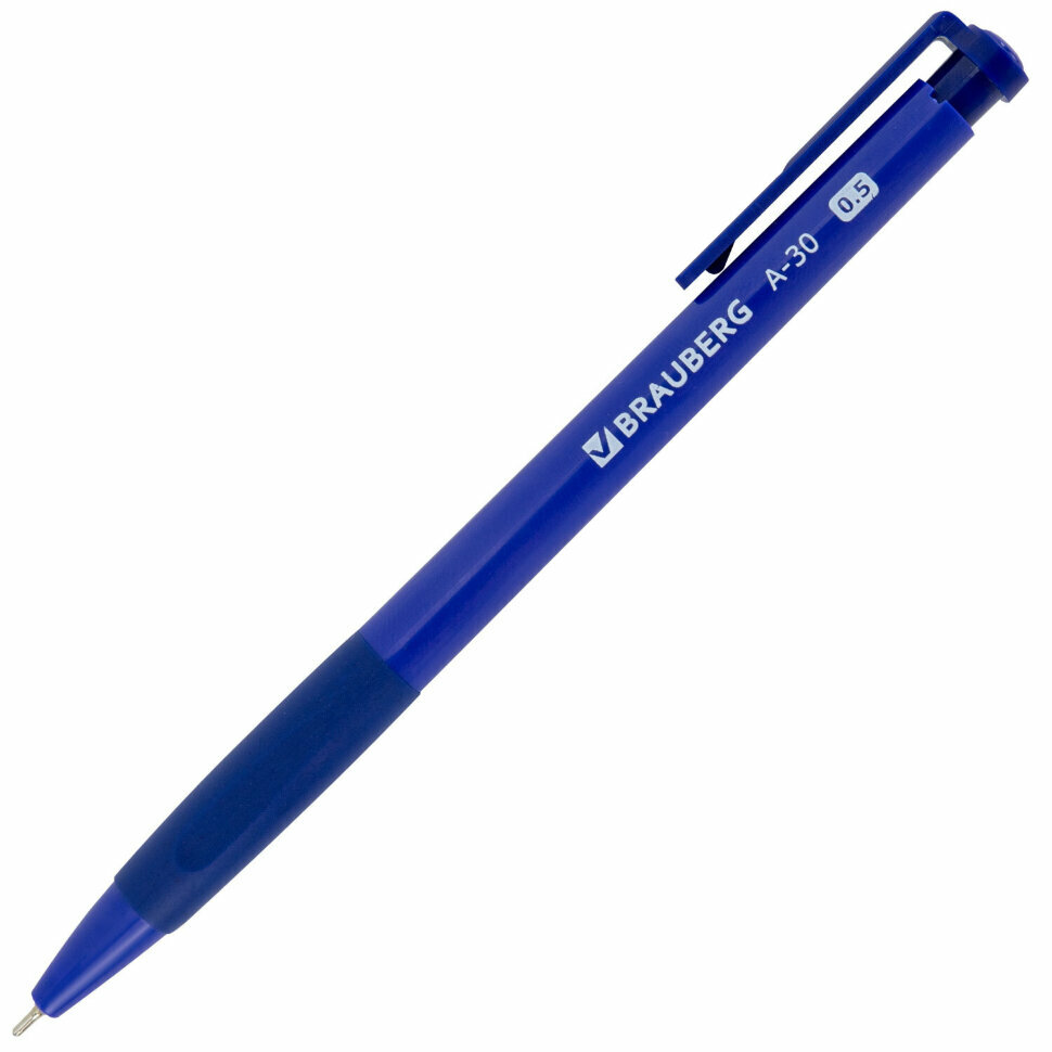 Ручка шариковая автоматическая BRAUBERG A-30 "WRITING 3.0", синяя, пишущий узел 0,5 мм, линия письма 0,25 мм, 144339, 100 штук, 144339