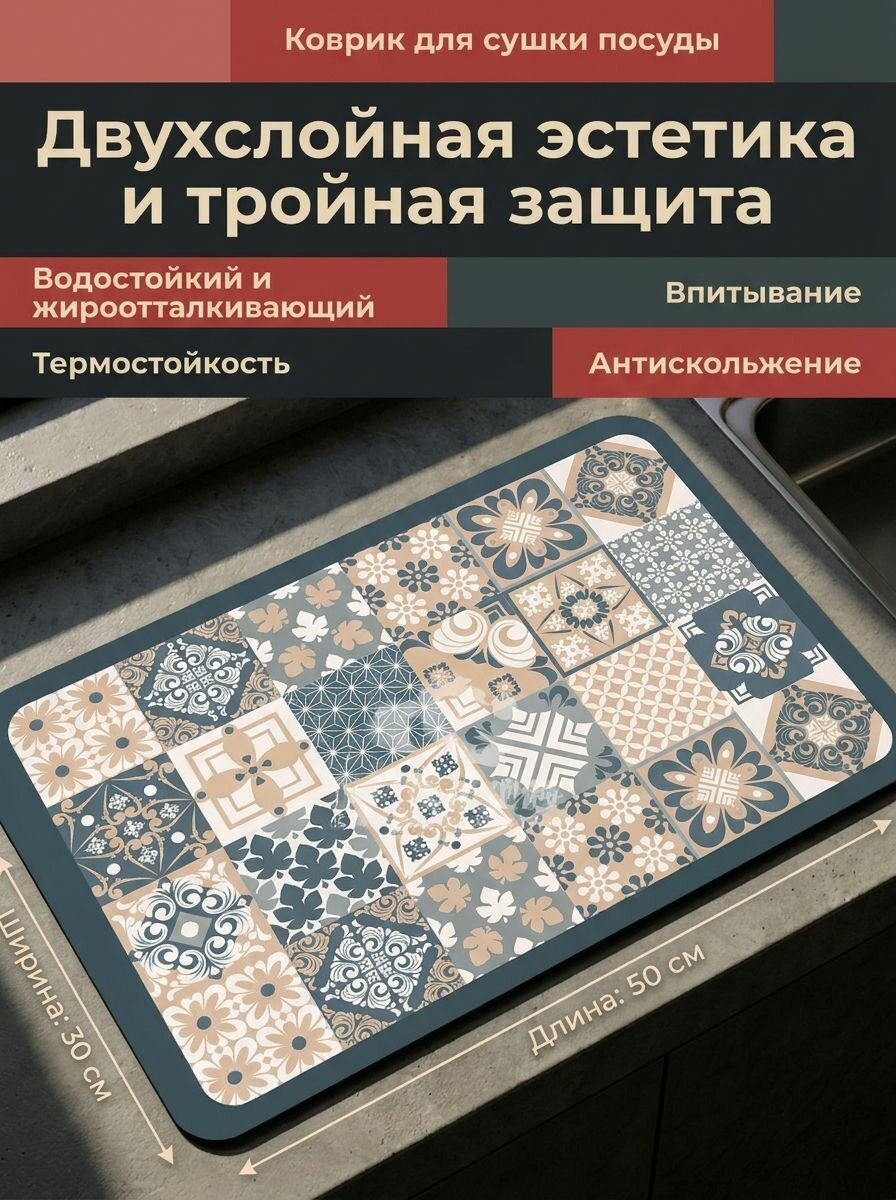 Коврик для сушки посуды, 50 см х 30 см х 50 см, 1 шт