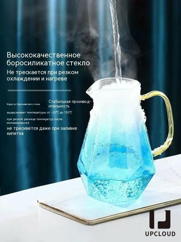 Кувшин UPCLOUD, 1,5 л, небесно-голубой, с ручкой, 6 чашек в комплекте — фото 1