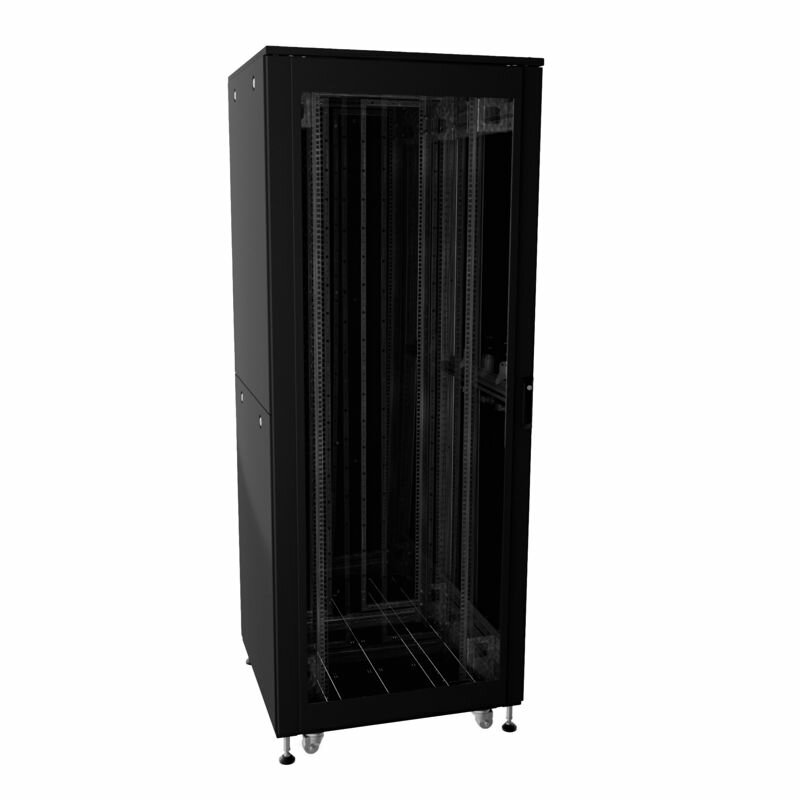 Шкаф напольный IT-CQE-N 19дюйм 42U 800х800мм крыша с вырубкой; дверь стекло и двойн. сплошная метал; двойн. боков. панели; разобран. RAL9005 черн. DKC R5ITN42808FG1M2SB