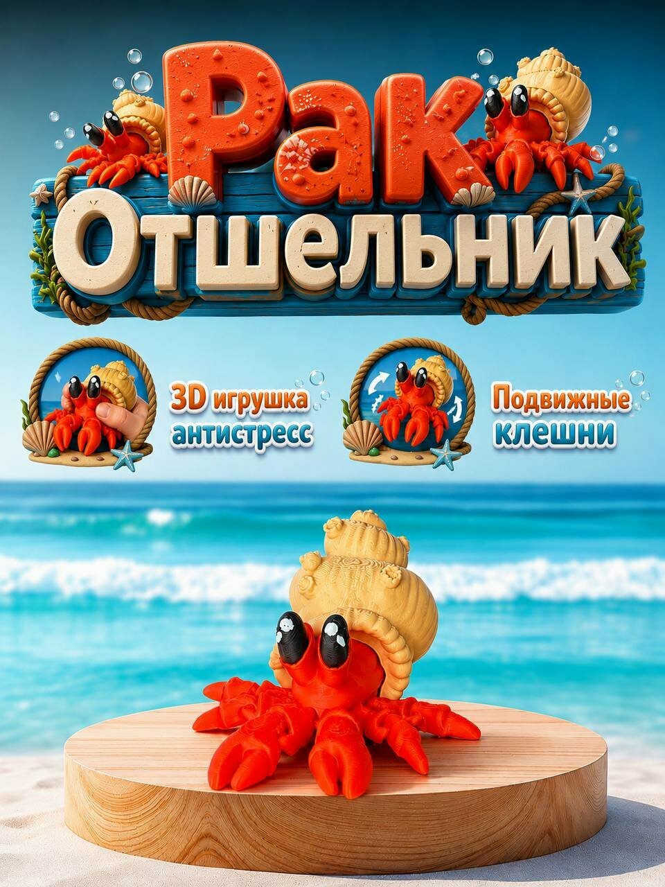 3D Игрушка Антистресс Рак Отшельник