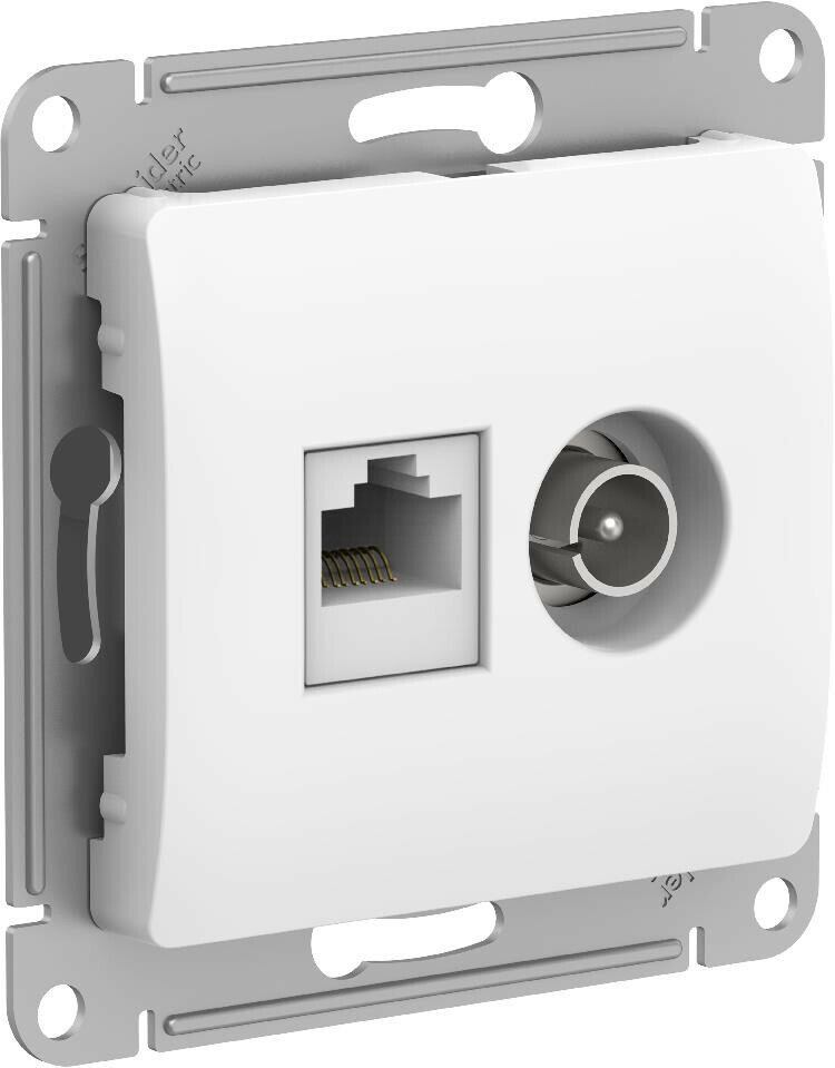 Розетка Systeme Electric GLOSSA, двойная, комбинированная TV+компьютерная RJ45, категория 5Е, белый