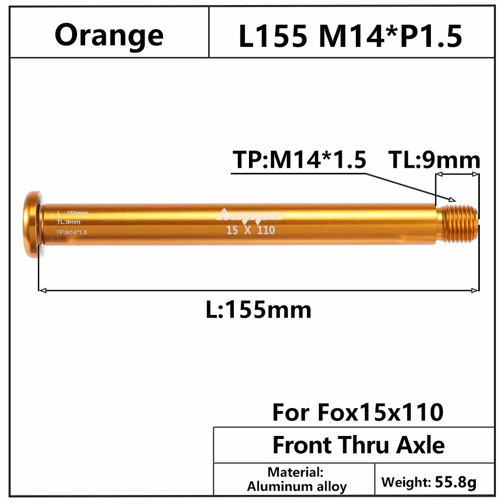 Оранжевая сквозная ось для вилки FOX 15x110, 155mm