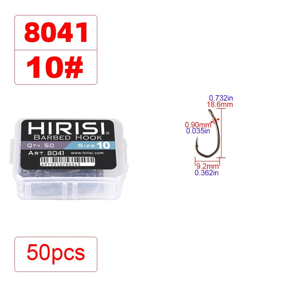 Рыболовные крючки Hirisi 8041, Size 10, 50 шт.