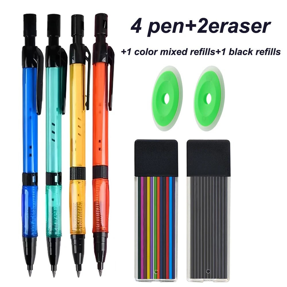 Набор механических карандашей 4 шт + 2 ластика, цвет 4pen-1cx1hx-2xp