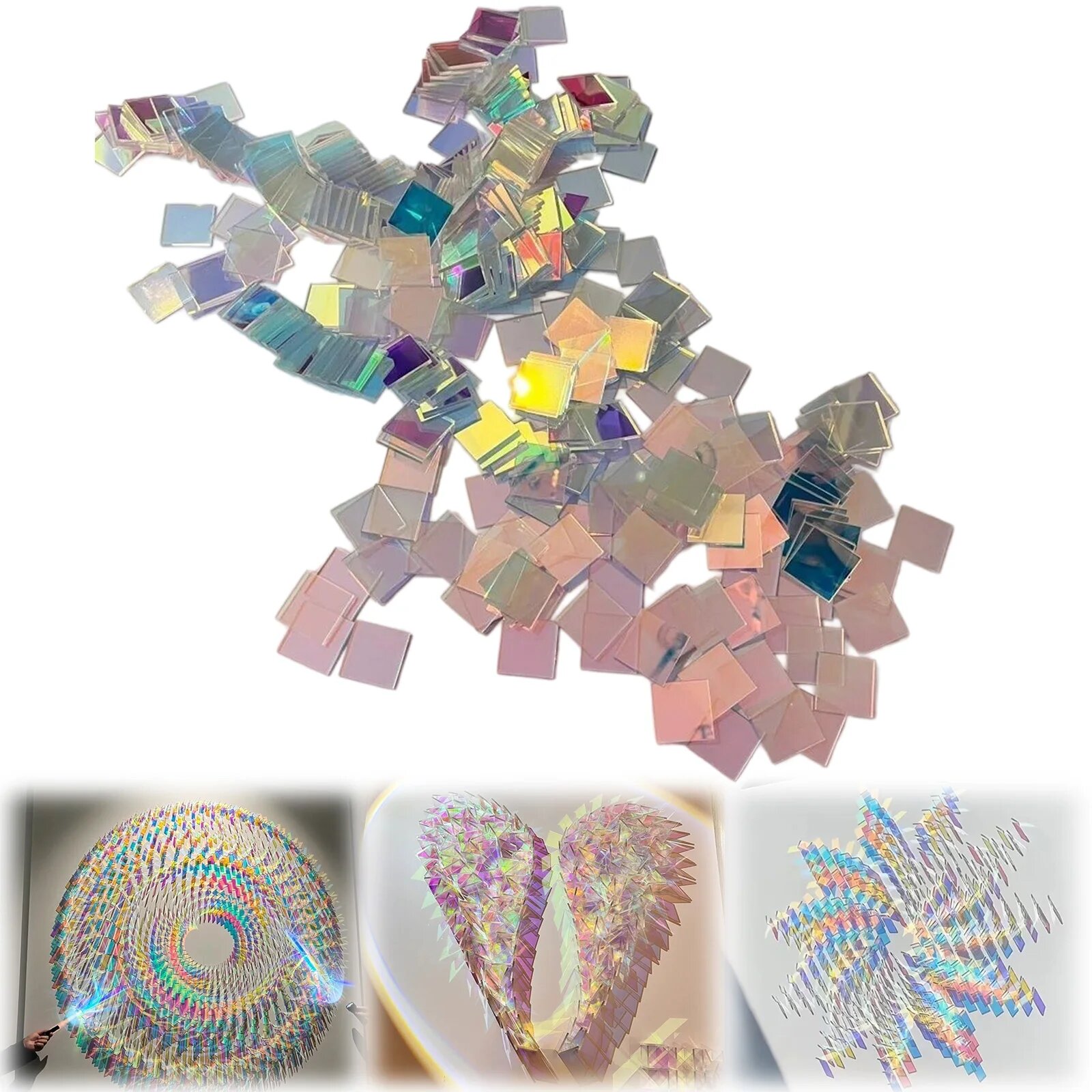 Голографические акриловые мозаичные плитки Shunmaii Mini Rainbow Holographic Acrylic Squares