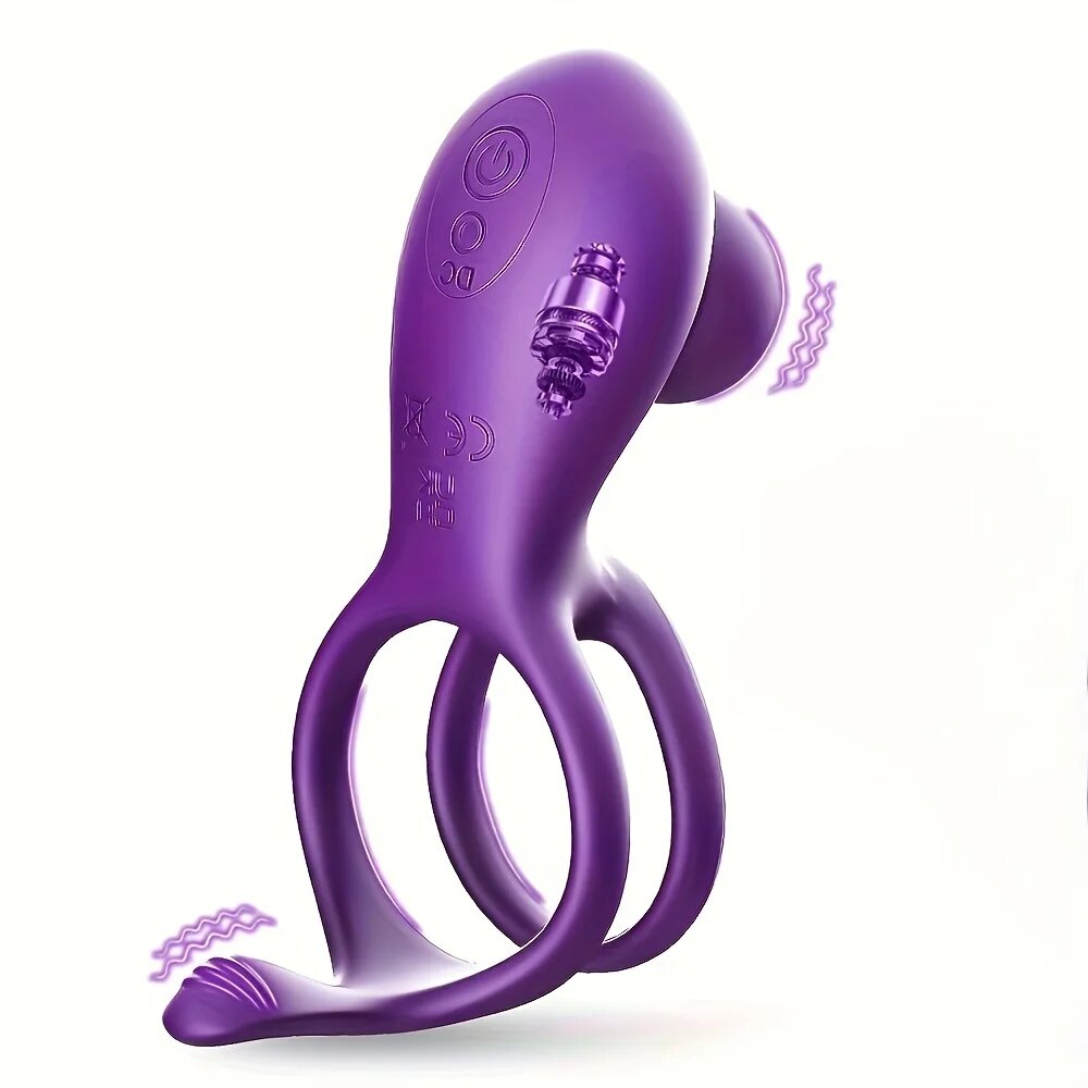 Вибратор для пар, кольцо на член с клиторальным стимулятором, purple