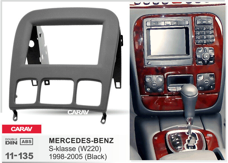 Переходная рамка 2-DIN для MERCEDES-BENZ S-klasse (W220) 1998-2005 (черная) CARAV 11-135