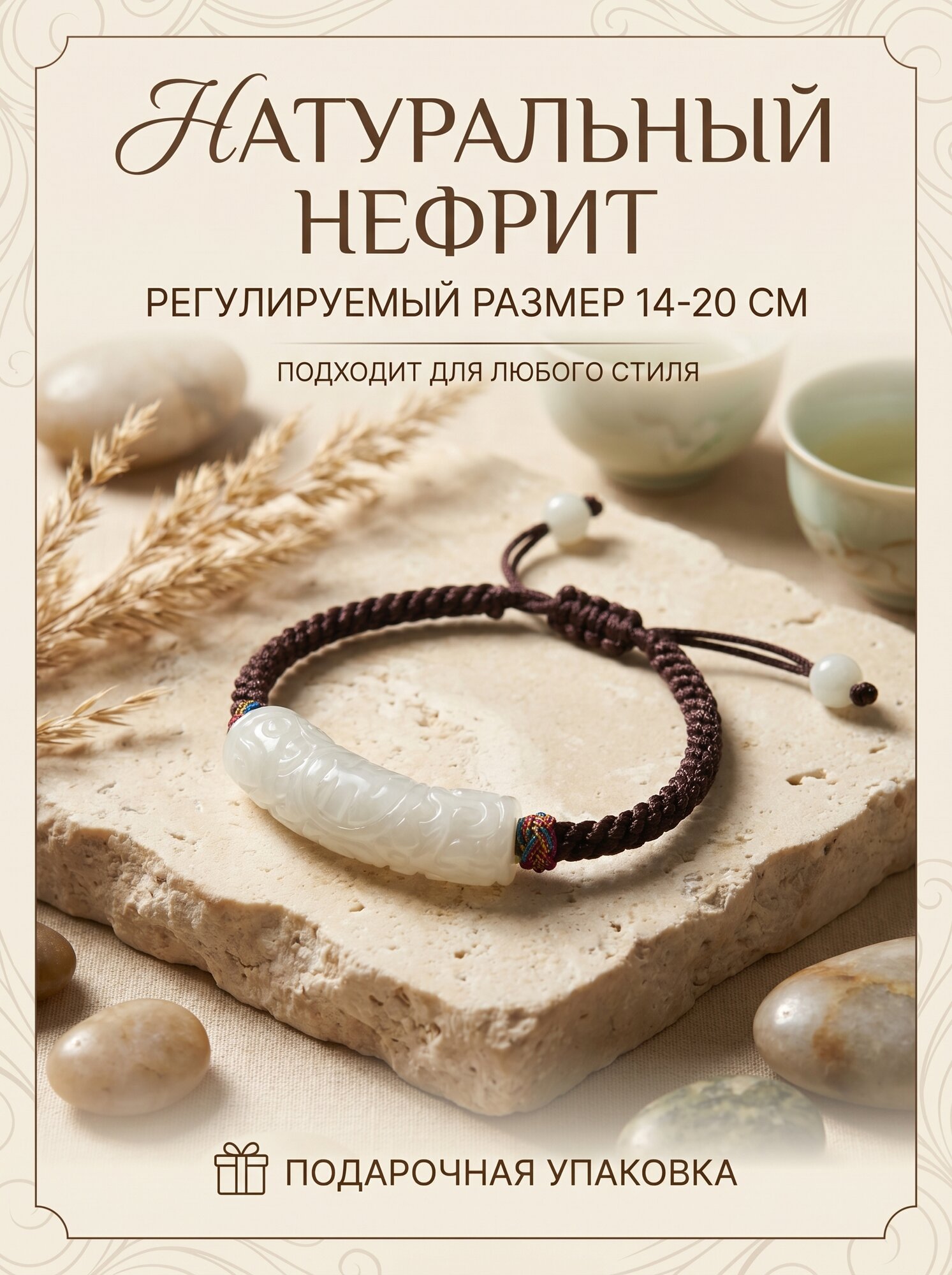 Плетеный браслет, нефрит