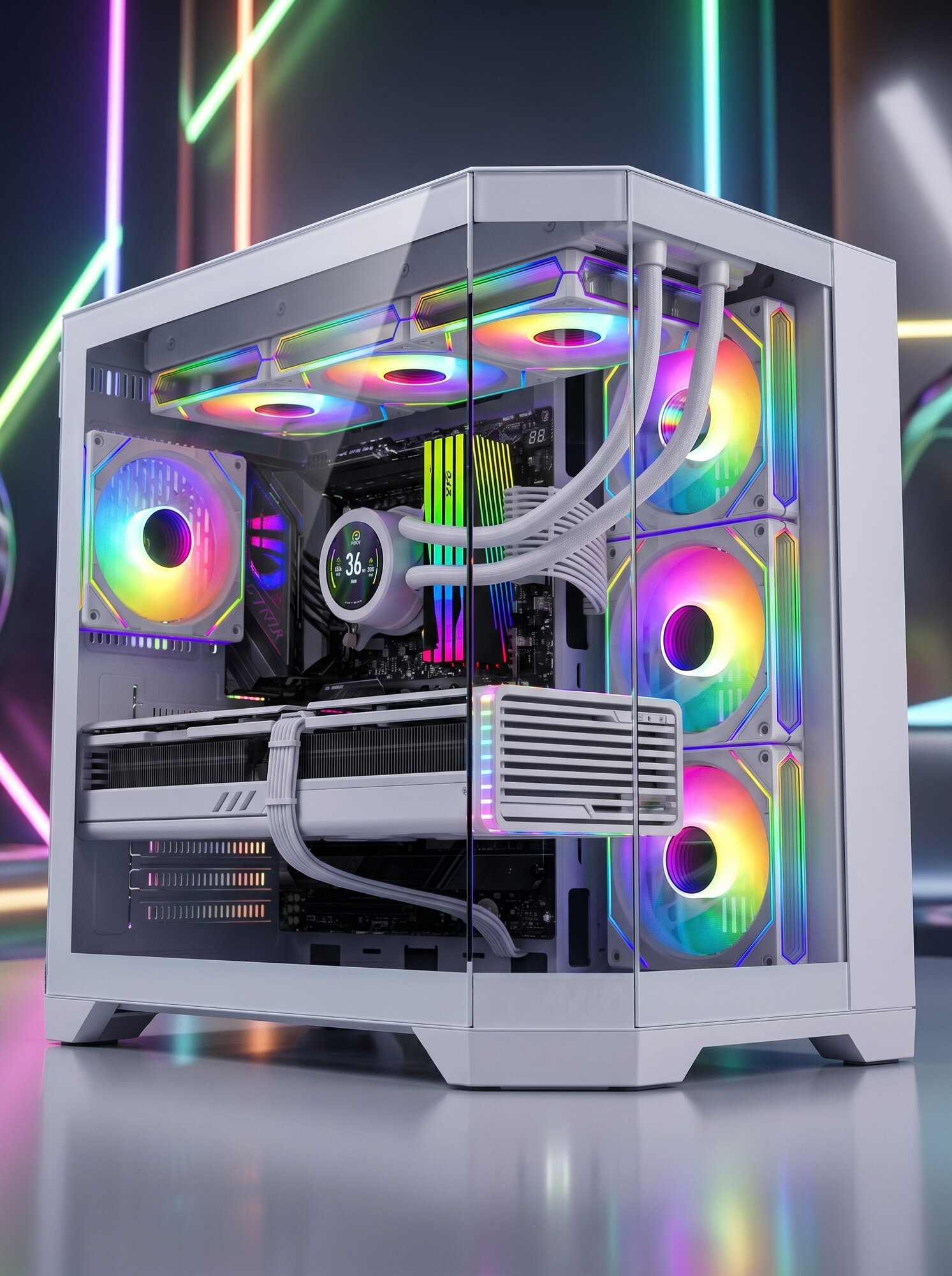 Игровой корпус для ПК GAMEMAX HYPE-A White Midi-Tower, АТХ, закаленное стекло 4*120мм АRGB, контроллер, пульт, без БП