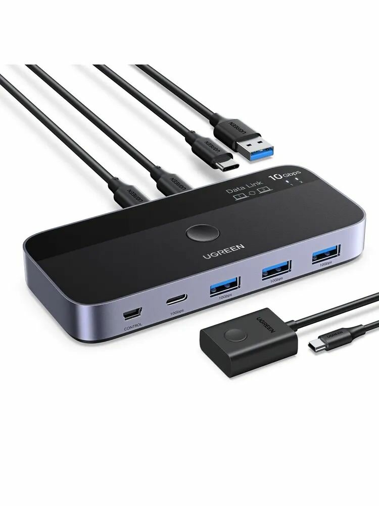 Переключатель UGREEN CM691 (45784) 3*USB-C&1*Mini USB&3*USB-A Sharing Switch 2 In 4 Out. Цвет: серый космос, черный.