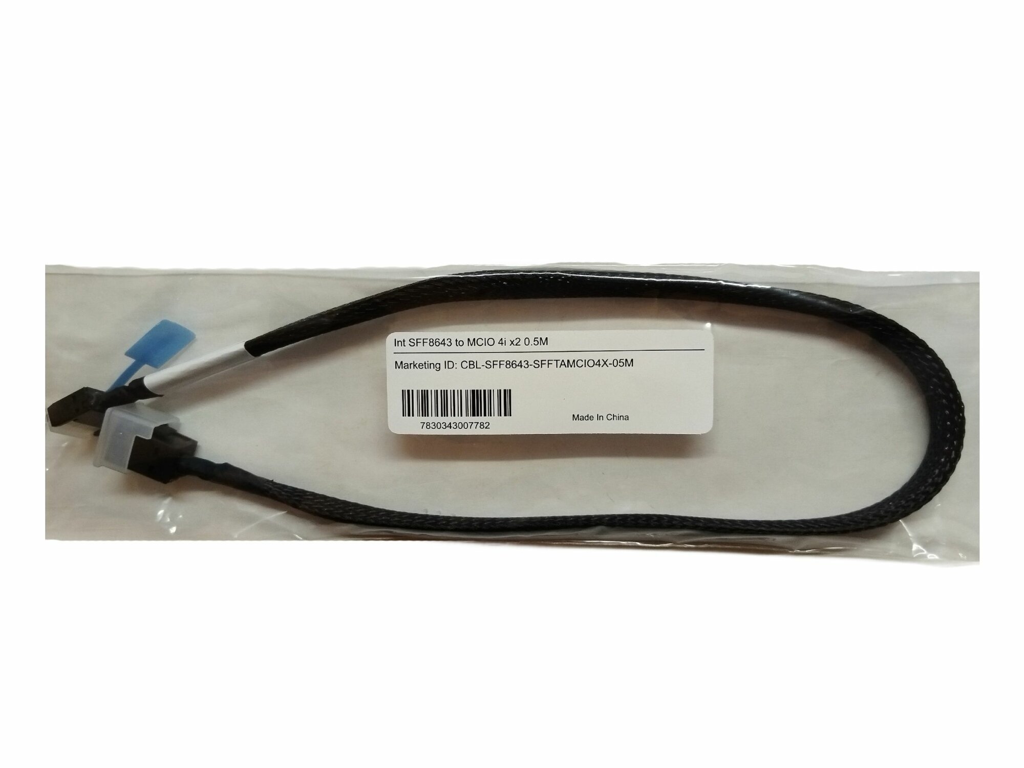 Кабель LSI Broadcom CBL-SFF8643-SFFTAMCIO4X-05M 0,5м с разъёмами MiniSAS HD SFF-8643 на MCIO x4 SFF-TA-1016 для рейд-контроллеров и серверов U.2 Enabler
