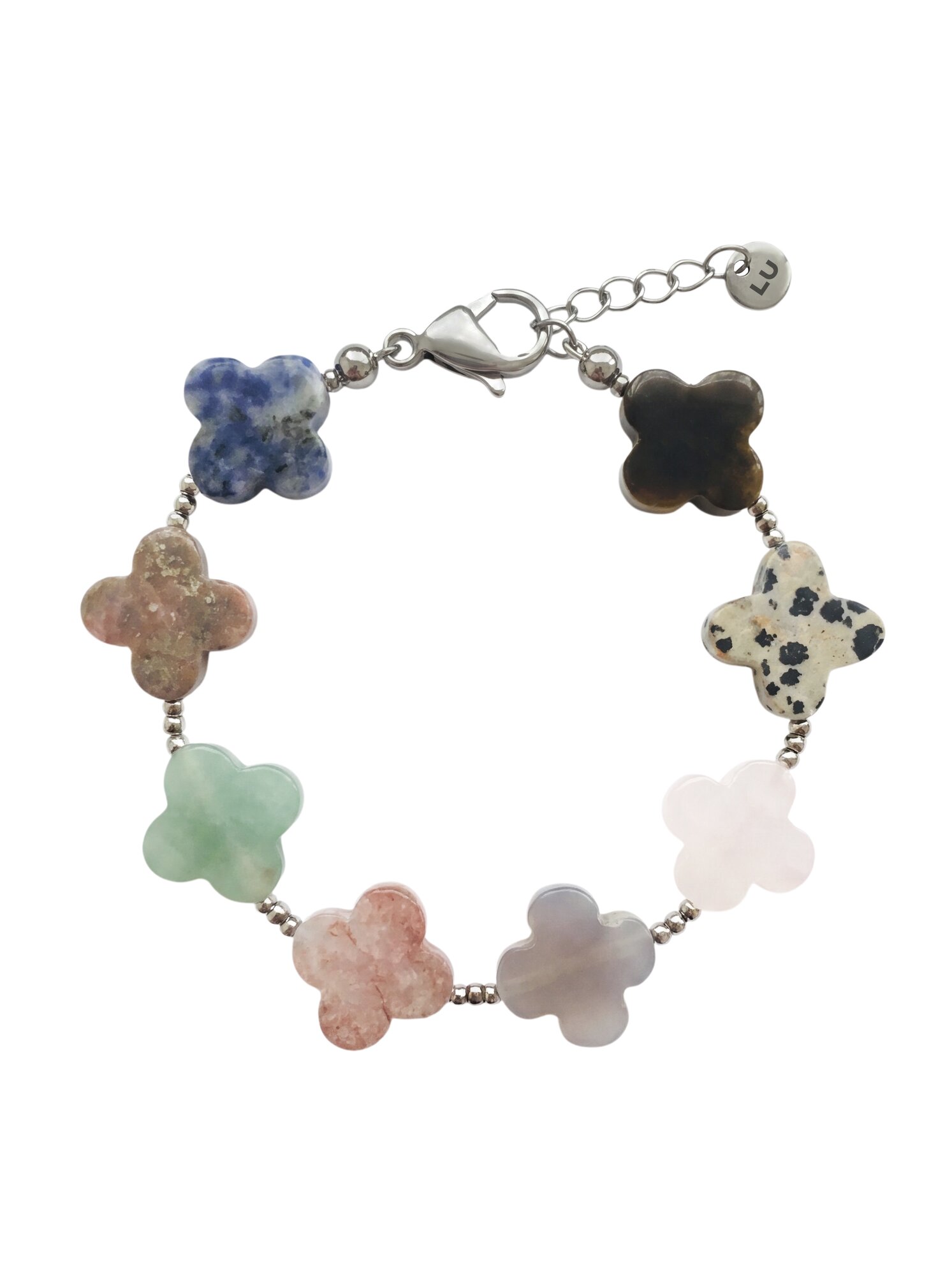 Браслет LU Jewel, содалит, коралл, яшма, кварц, 1 шт., размер 16 см, бежевый, серебристый, коричневый — фото 1