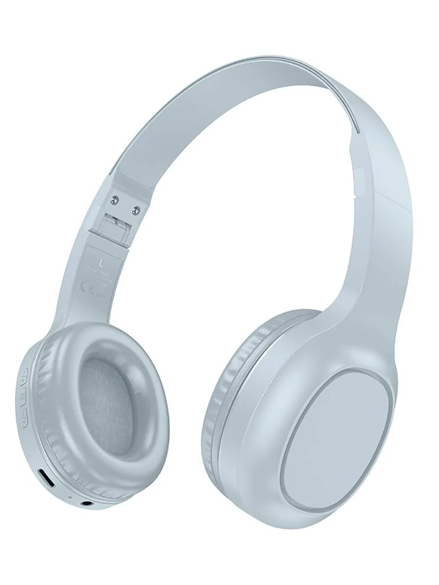 Наушники Bluetooth накладные с микрофоном Hoco W46, цвет светло-синий серый