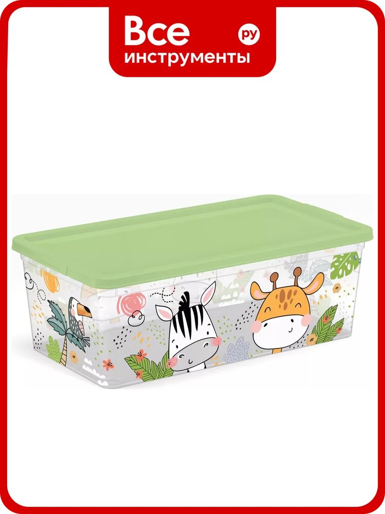 Коробка Полимербыт "Giraffix", пластик, квадратная, прозрачная, зеленая, 5,5 л