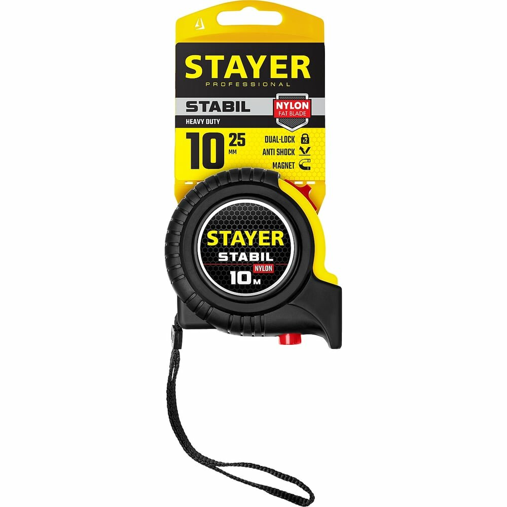 Профессиональная рулетка с двухсторонней шкалой STAYER Stabil 10мх25мм 34131-10_z02 — фото 1