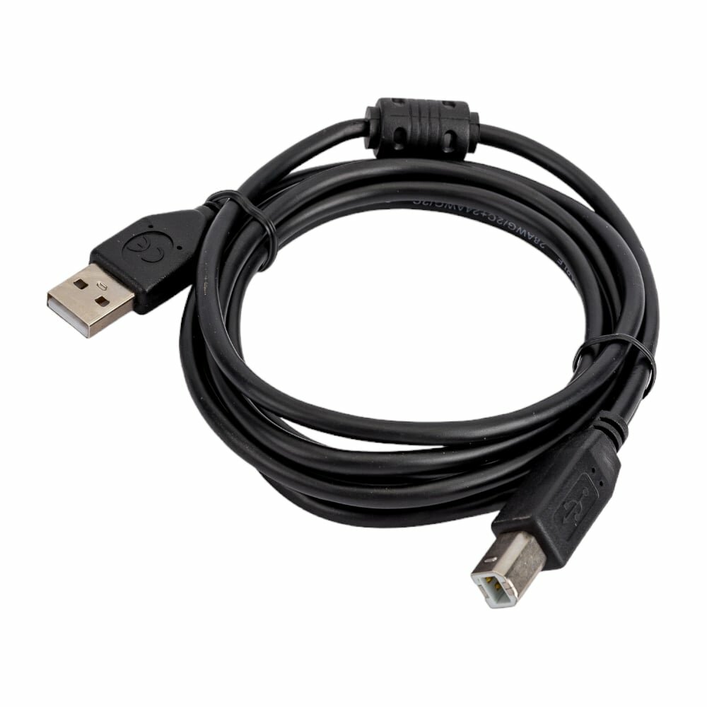 Кабель USB 2.0 Pro Cablexpert, AM/BM, 1.8м, экранировка, ферритовые кольца, пакет, черный CCF-USB2-AMBM-6 — фото 1
