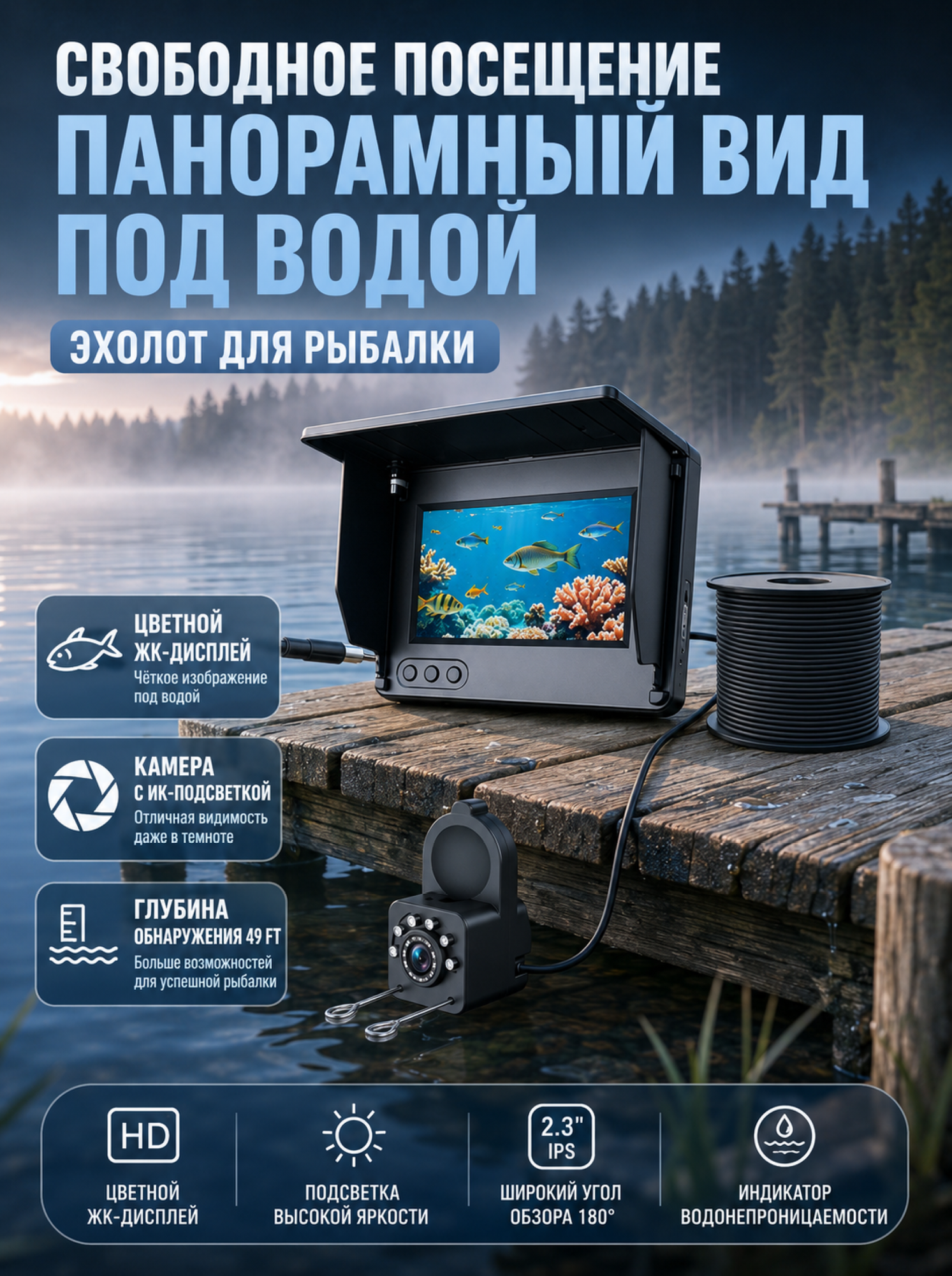 Подводная камера для рыбалки, визуальный эхолот, зимняя рыбалка, ИК подсветка