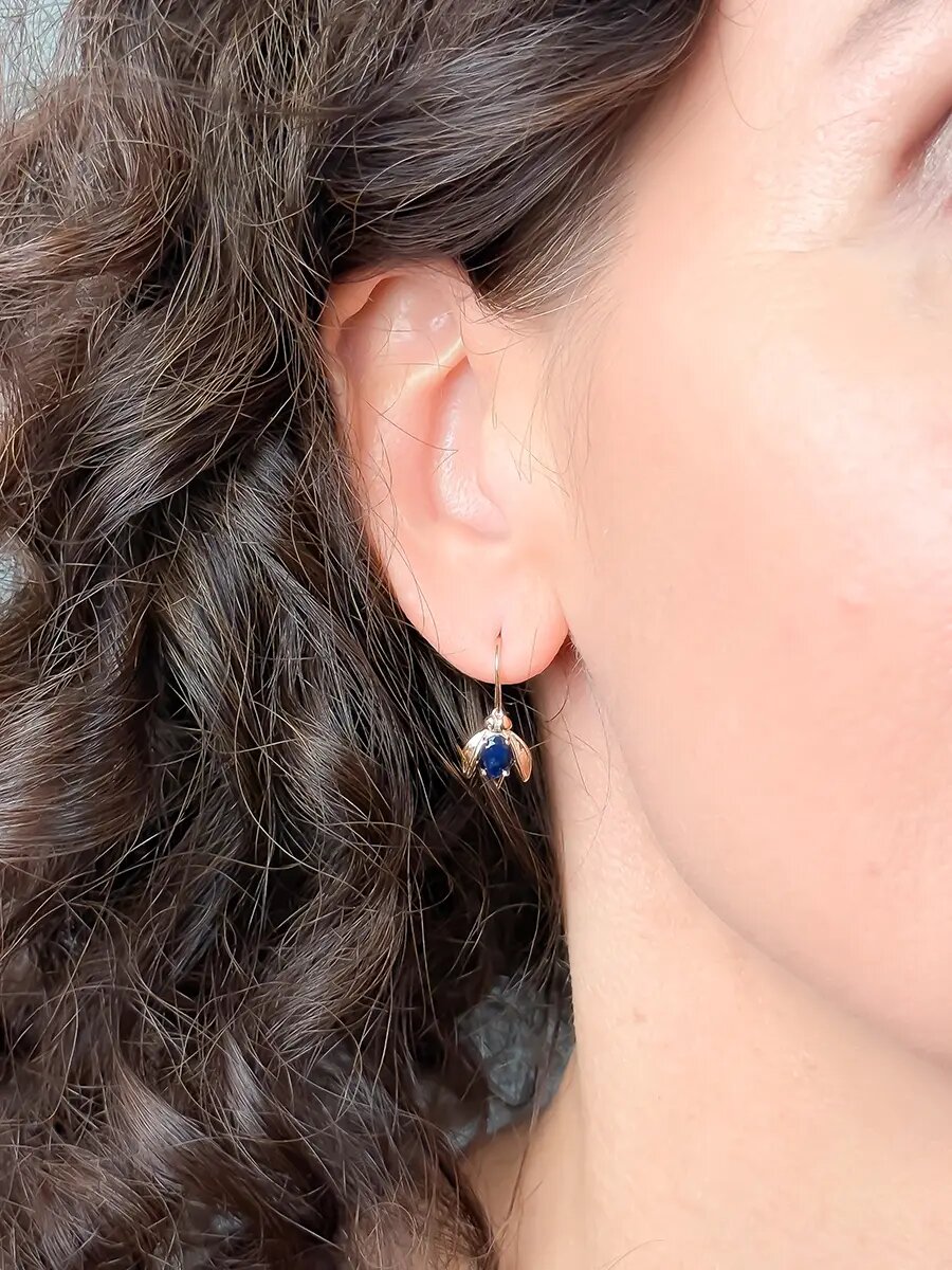 Серьги, красное золото, 585 проба, сапфир