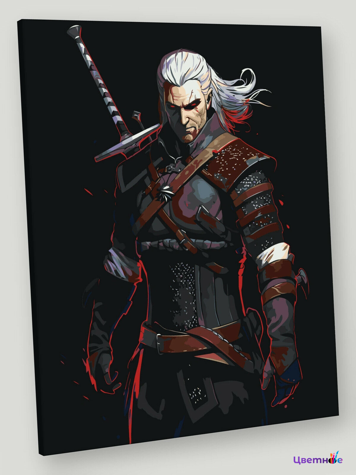 Картина по номерам на холсте с подрамником "Ведьмак 3 Witcher фэнтези: Геральт Арт" Раскраска 40х50, Мужчины Фильмы Игры
