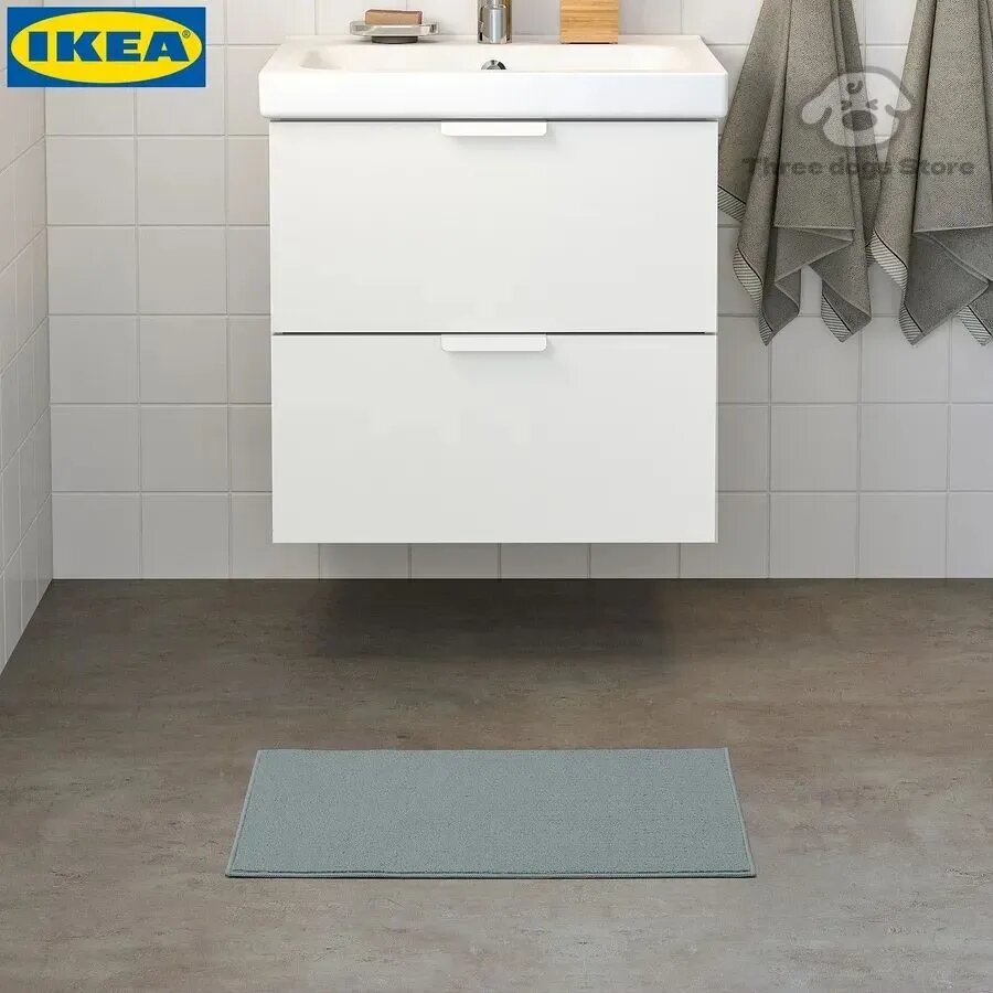 IKEA Ковер 40x60 см синий - мягкий, быстросохнущий коврик для ванной