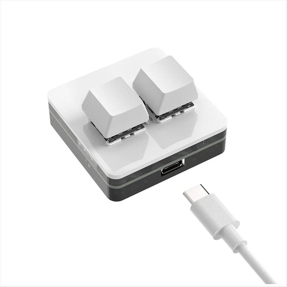 Мини-клавиатура с 2 клавишами, RGB-подсветкой и макросами для игр и работы, белая.