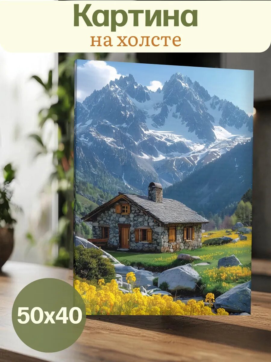 Картина 40х50 Природа Река Горы Эстетика Пейзаж Зелень