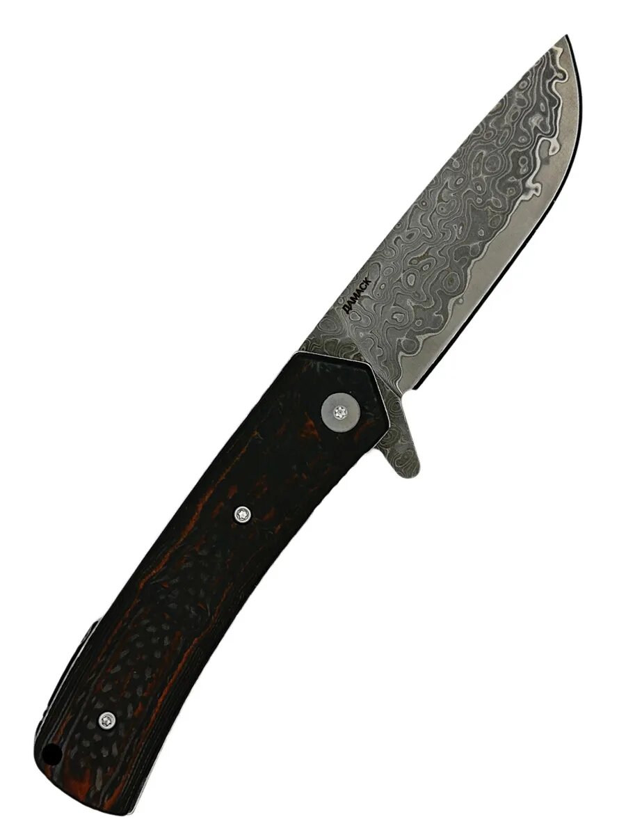 Нож туристический складной, бренд «Витязь B290D», сталь дамаск, рукоять damascus carbon.
