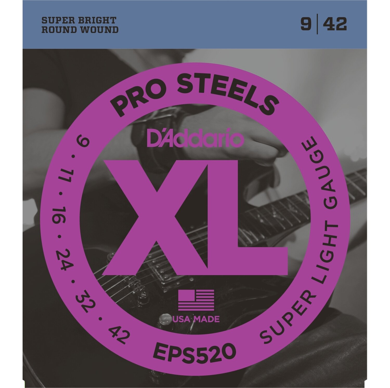 Комплект струн для электрогитары D'ADDARIO EPS520 ProSteels, Super Light, 9-42