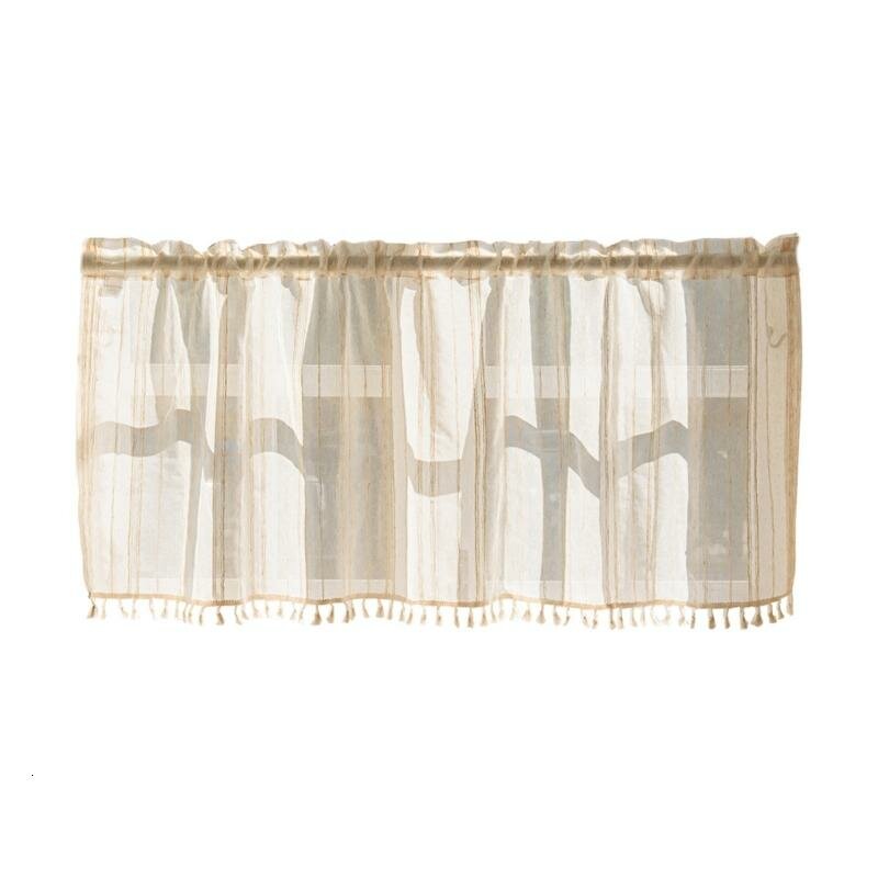 Короткий тюлевый ламбрекен из искусственного льна с кисточками, A1.3