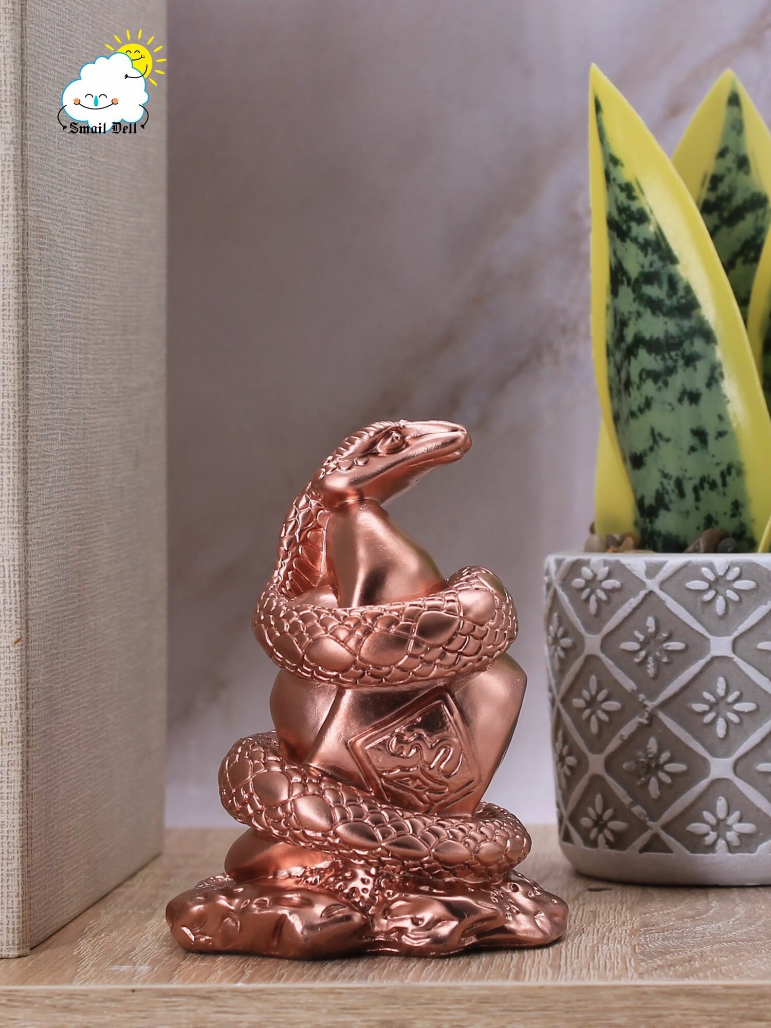 Статуэтка Змея со слитком золота , 9 см , гипс , цвет медь