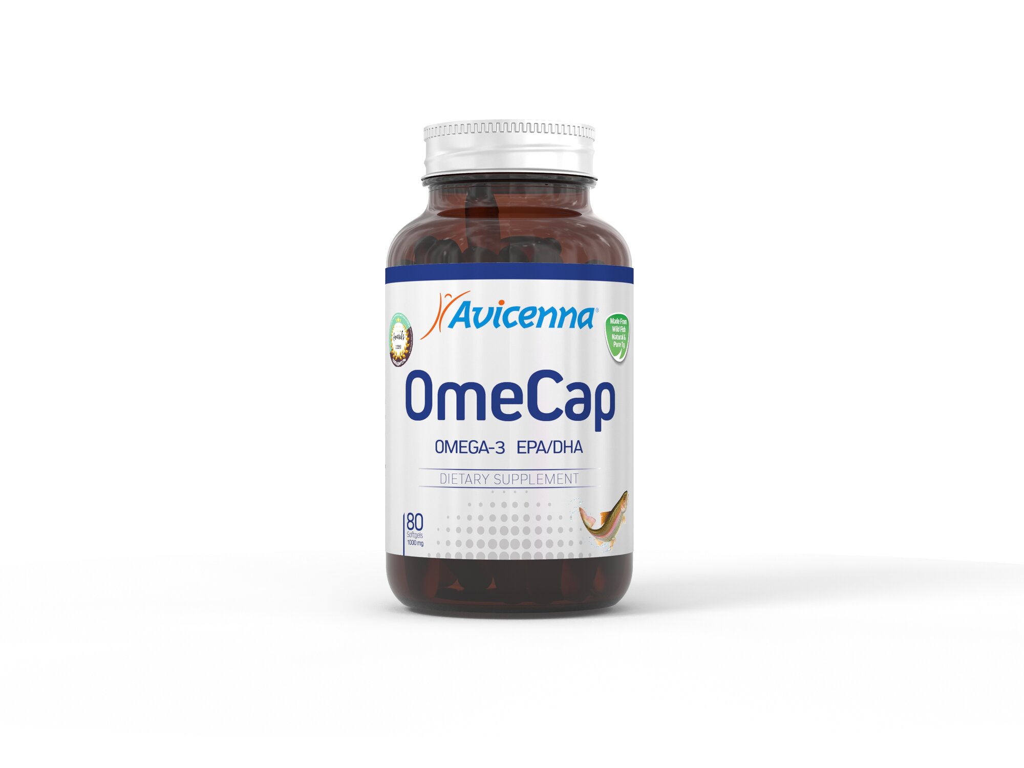 Триглицеридная форма Омега-3 Avicenna® OmeCap для сердца, мозга и энергии, 1300 мг, 80 капсул — фото 1