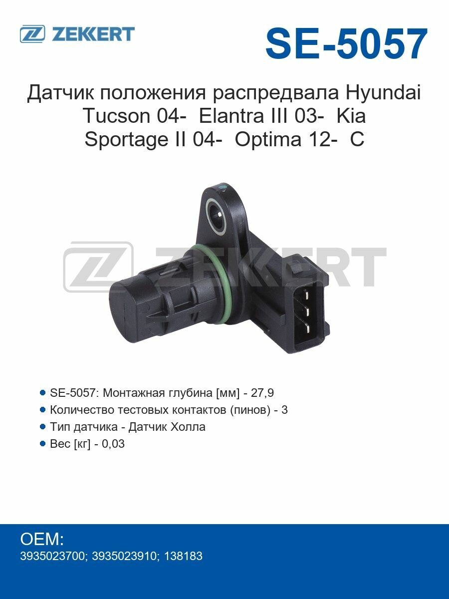 Zekkert Датчик положения распредвала Hyundai Tucson 04- Elantra III 03- Kia Sportage II 04- Optima 12- C