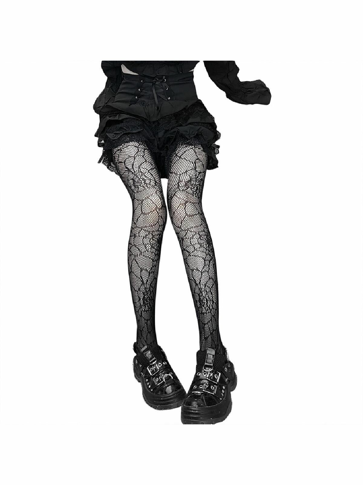 Черные рыболовные колготки в готическом стиле