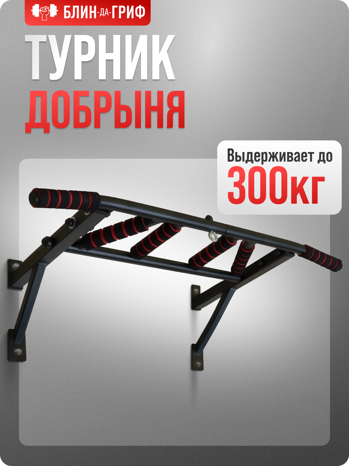 Турник Блин-Да-Гриф "Добрыня", настенный, для домашнего спортзала, черный