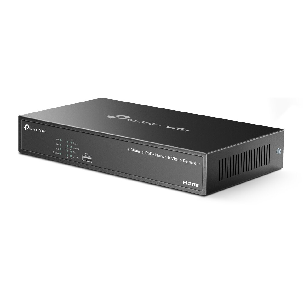 4-канальный сетевой видеорегистратор с поддержкой PoE+ TP-LINK VIGI NVR1004H-4P без HDD HDMI VGA 1 отсек HDD 2xUSB2.0