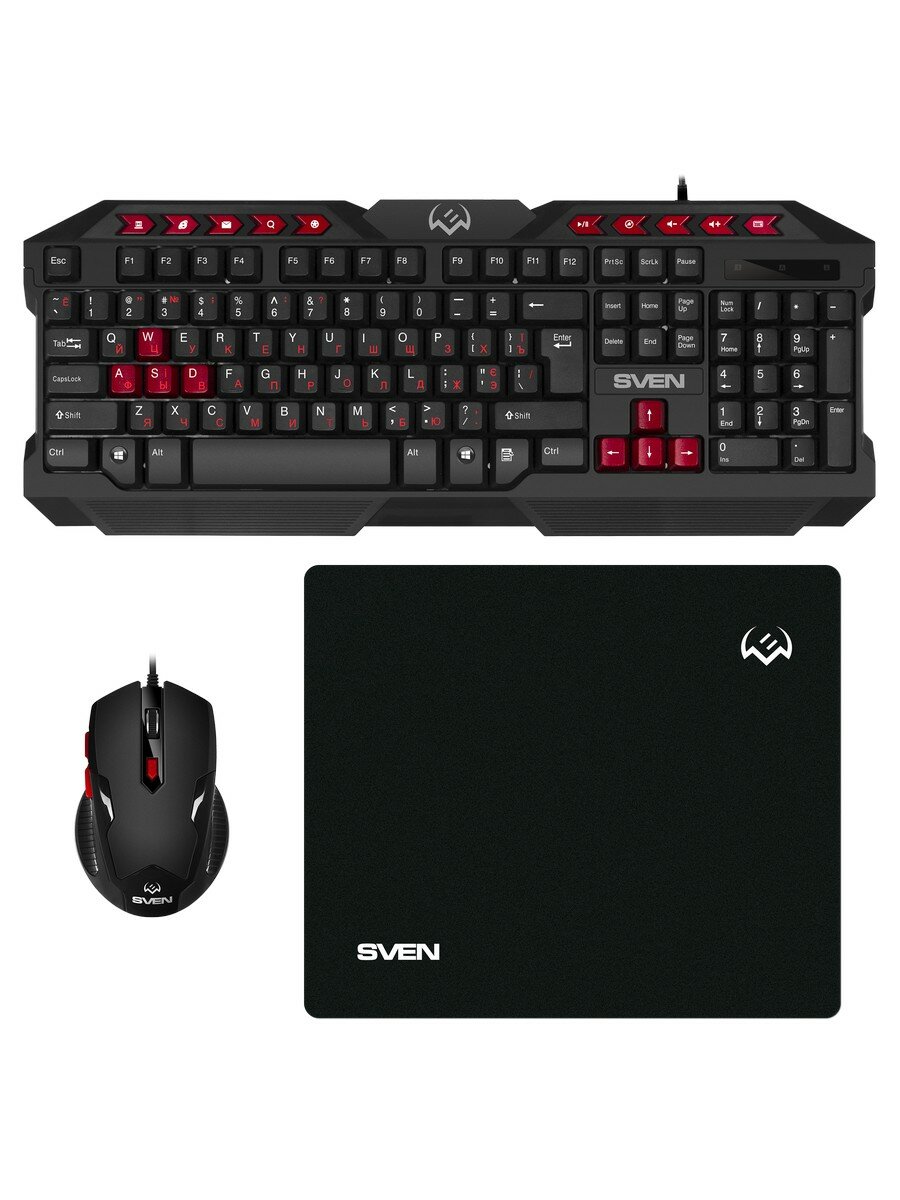 Комплект клавиатура+мышь+коврик проводной SVEN GS-9200 black (USB, 2400dpi) (SV-018221)