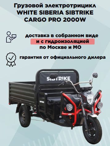 Грузовой электротрицикл White Siberia Sibtrike Cargo Pro, 2000W, в сборе с гидроизоляцией
