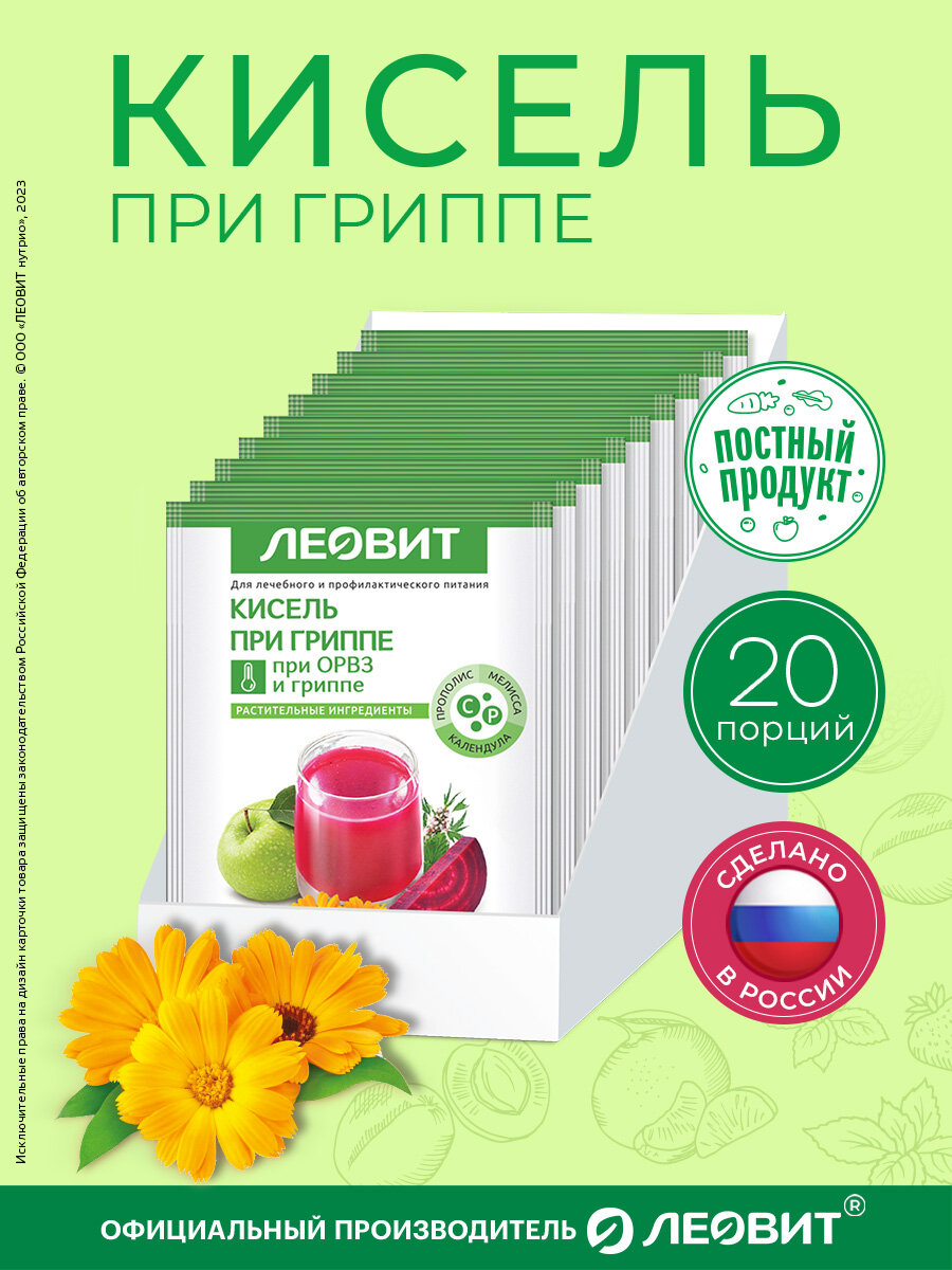 Кисель быстрого приготовления при Гриппе Леовит витаминный натуральный растворимый 20 шт по 20г
