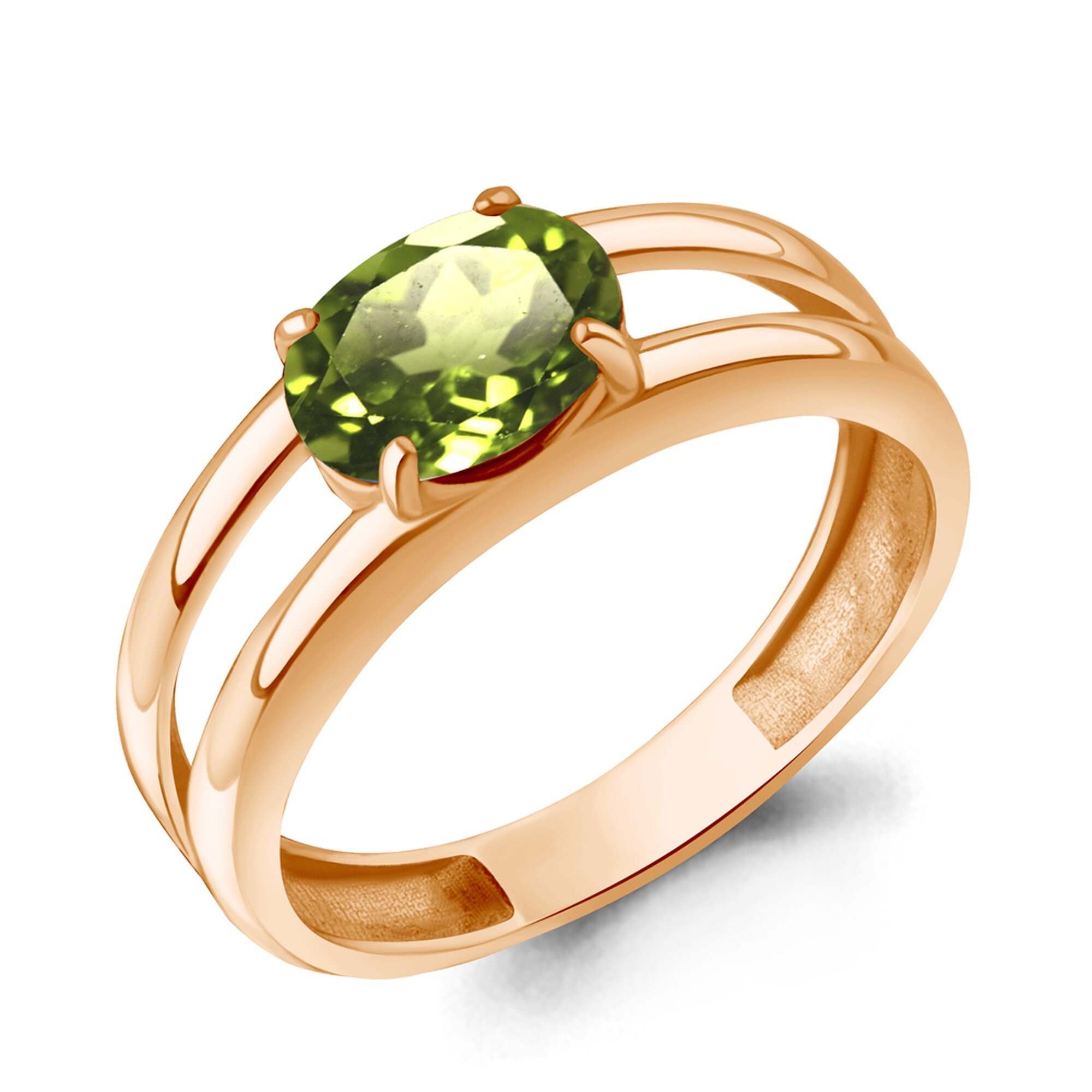 Кольцо, серебро, 925 проба, золочение, хризолит