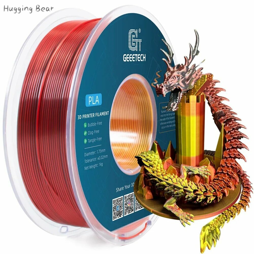 1,75 мм, глянцевая трехцветная пластиковая проволока, материал для 3D-принтера, PLA, красный, золотой, черный