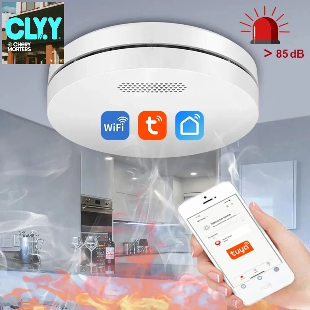 Датчик дыма Wi-Fi Tuya Smart Life, Умный пожарный извещатель беспроводной с оповещением на телефон, Автономный детектор дыма фотоэлектрический