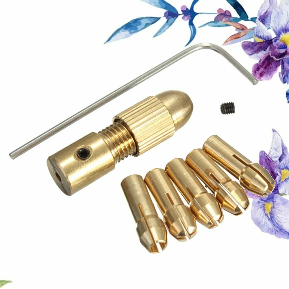 Цанговый патрон латунный, набор , для мелких электроинструментов, золотистый
